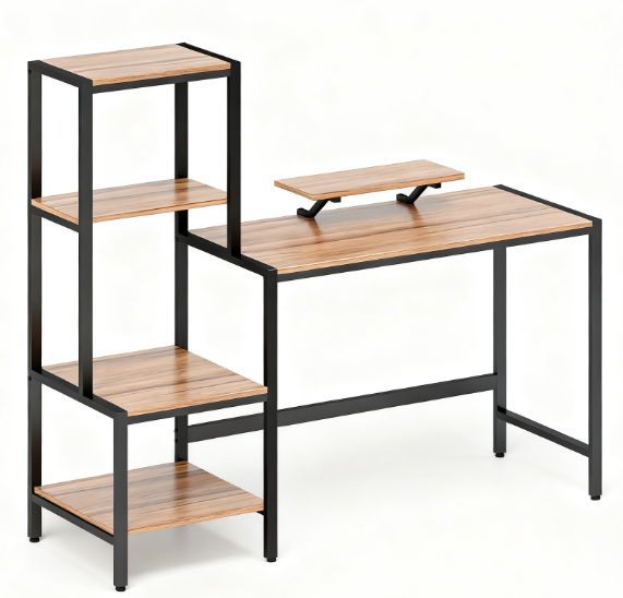 Reversible 4-Tier Shelf Brown CPU Computer Desk with Monitor Stand ...