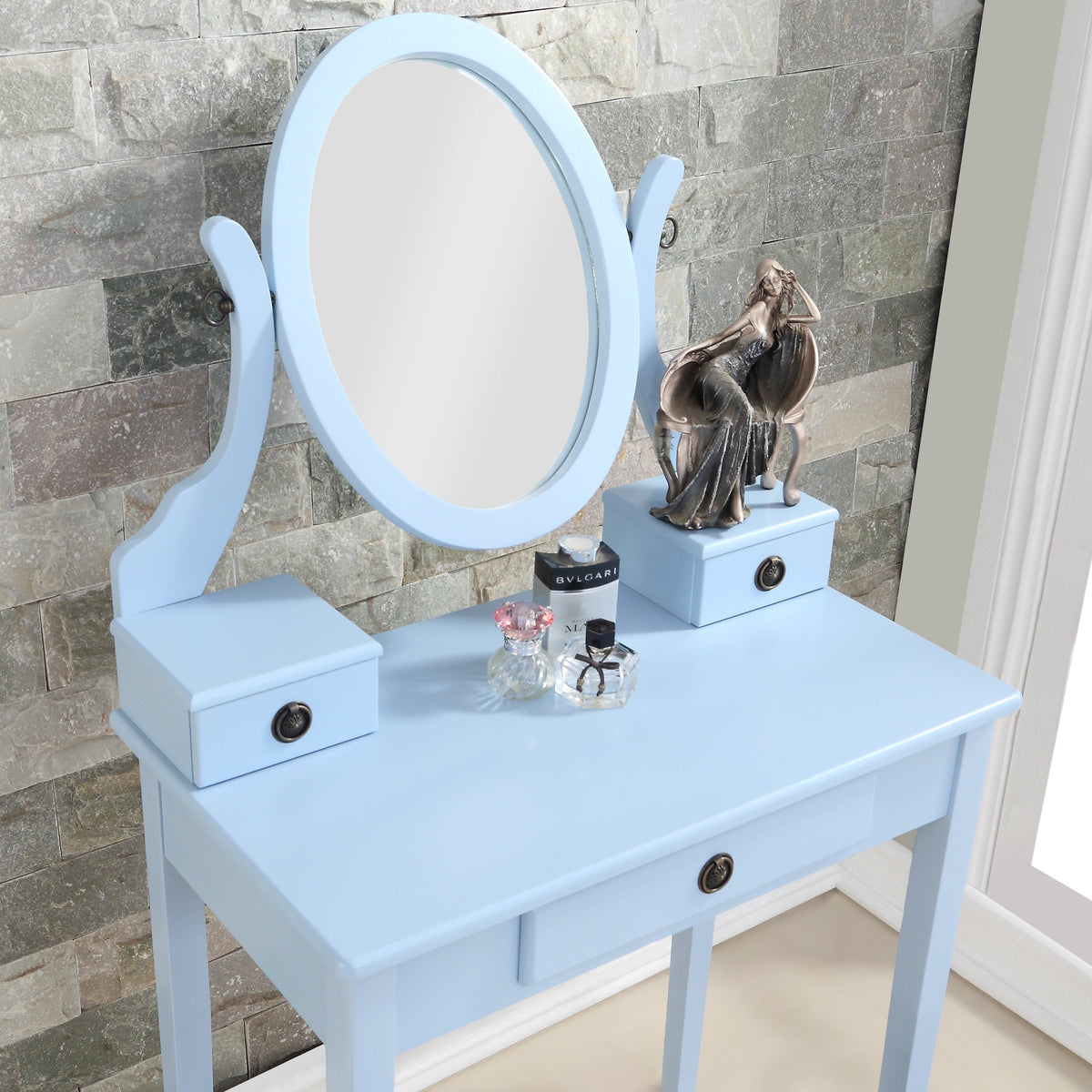 Wood Moniya Blue Makeup Vanity Table and Stool Set – Arvolias