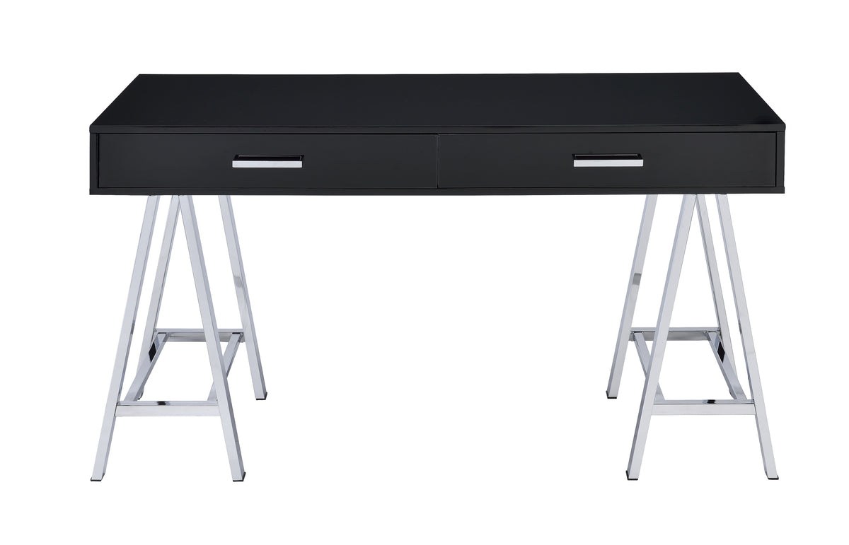 Black High Gloss and Chrome Writing Desk with USB Port – Arvolias